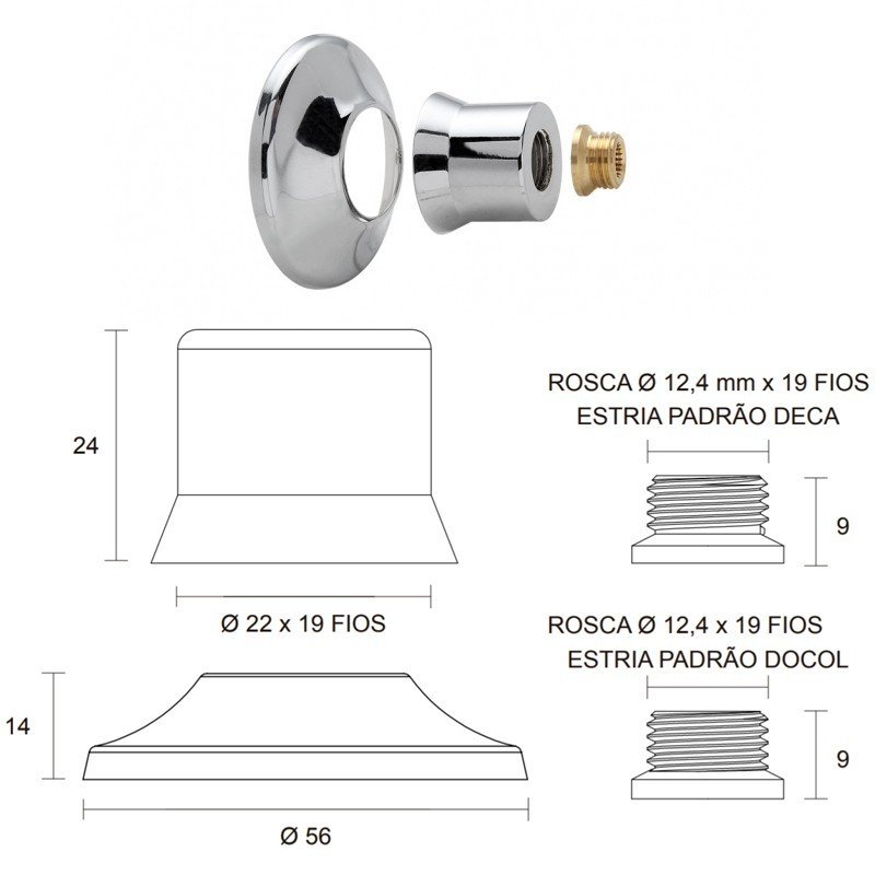 Conversor Registro Pressão e Gaveta Deca Docol para Fabrimar - 135601 ...