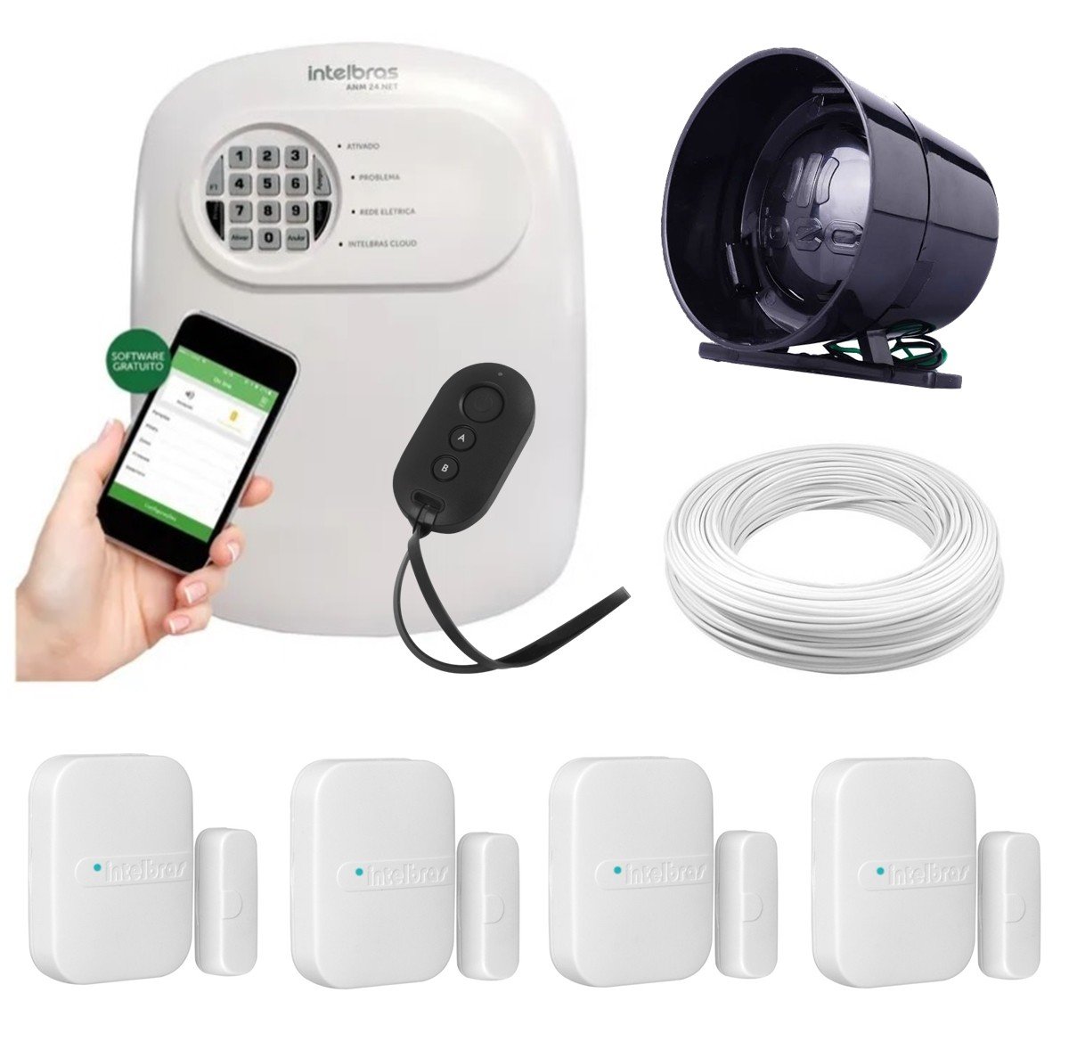 Kit alarme Intelbras ANM 24 Net monitoramento Via aplicativo + 4 ...
