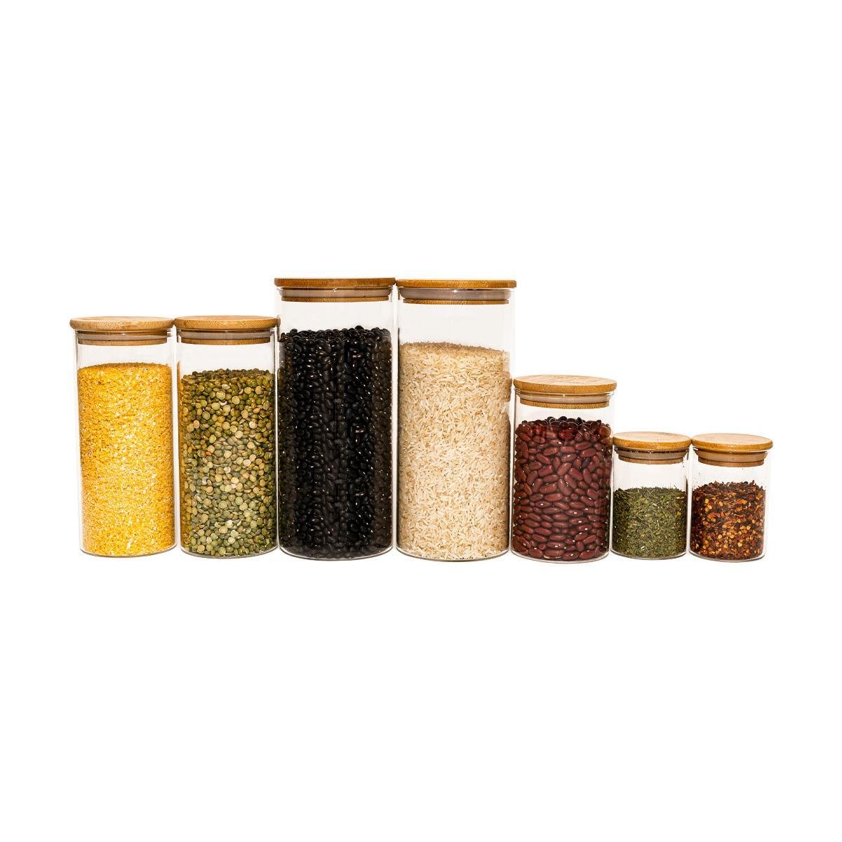 Potes de Vidro Mantimentos com Tampa Bambu Oikos - 7 Pçs U | MadeiraMadeira