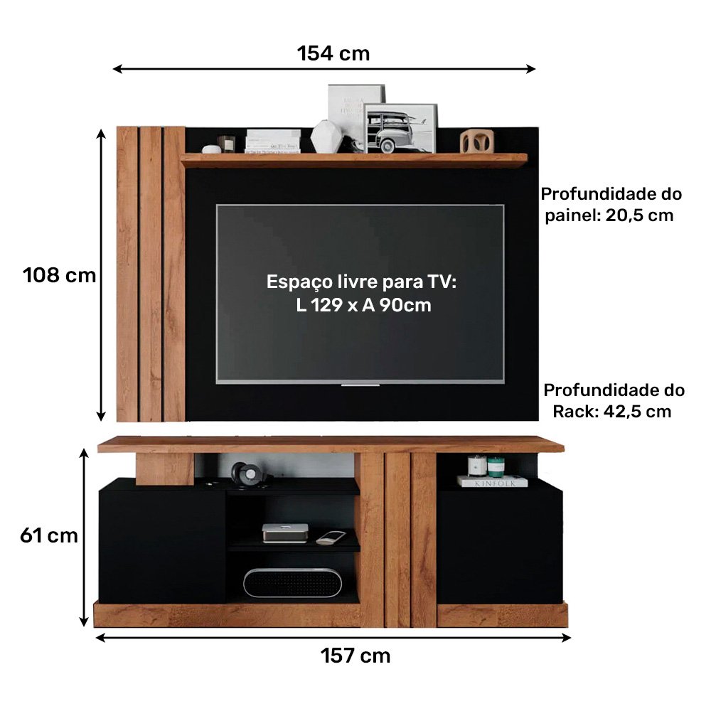 Rack para TV até 50 Polegadas com Painel Cristal Permobili Savana ...