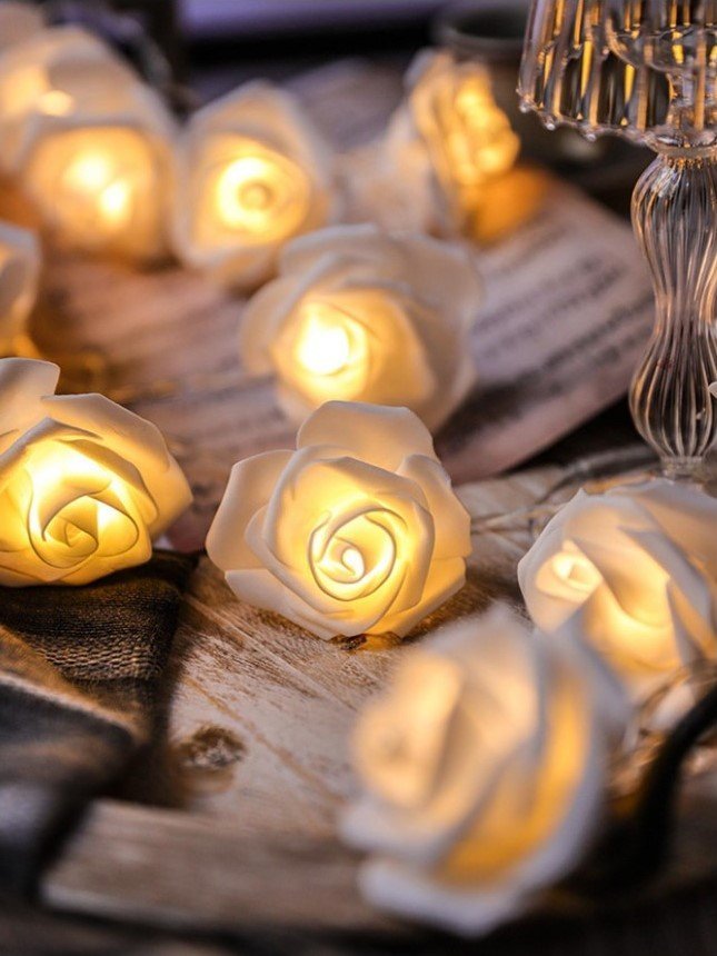 Cordão Flor de Led Rosa Artificial com Led Fio Luz Planta 3m Vitrine ...