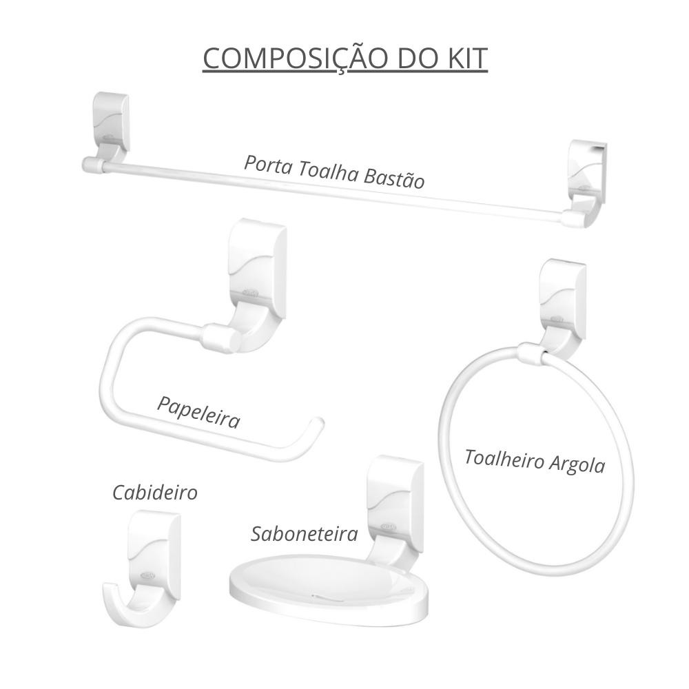 Kit Acessórios para Banheiro 5 Peças Linha Sofisticato Cor Branco Durín ...