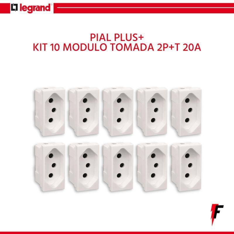 Kit 10 Pial Plus + Bco Modulo Tomada 2P+T 20A 6150 | MadeiraMadeira