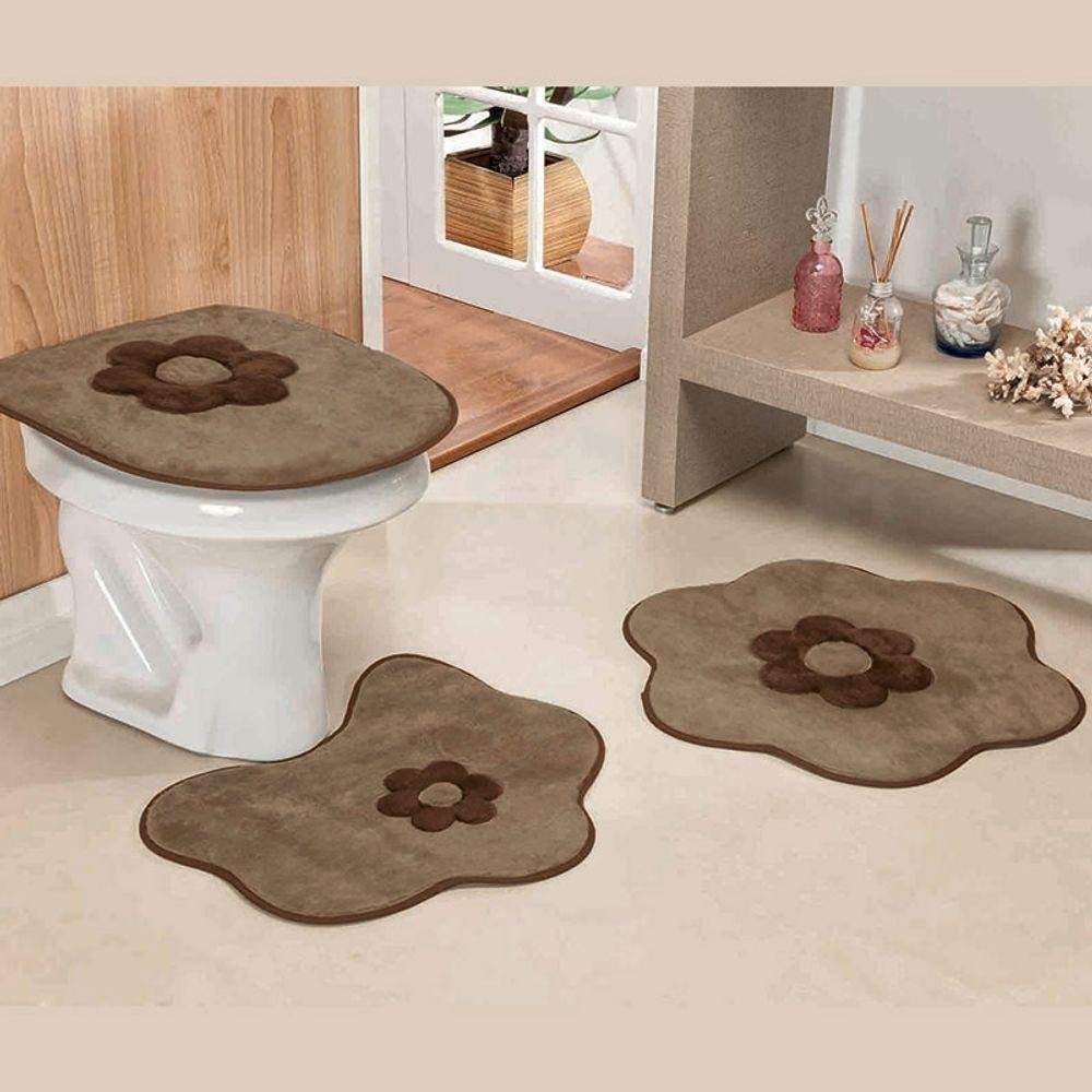 Jogo Tapete Capachos Banheiro Kit 03 Peças Margarida Castor ...