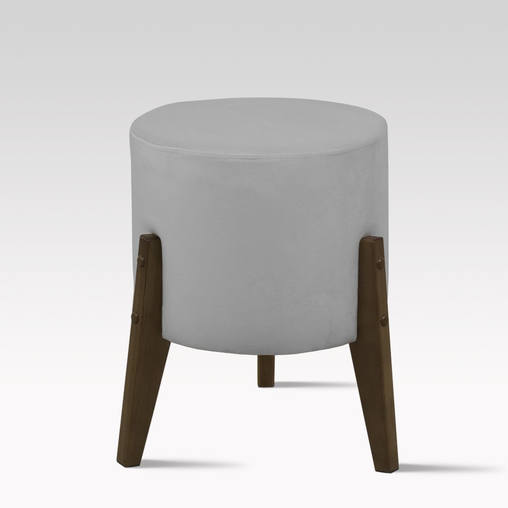 Puff Redondo Wood Larhome Tecido Suede Veludo Cinza claro | MadeiraMadeira