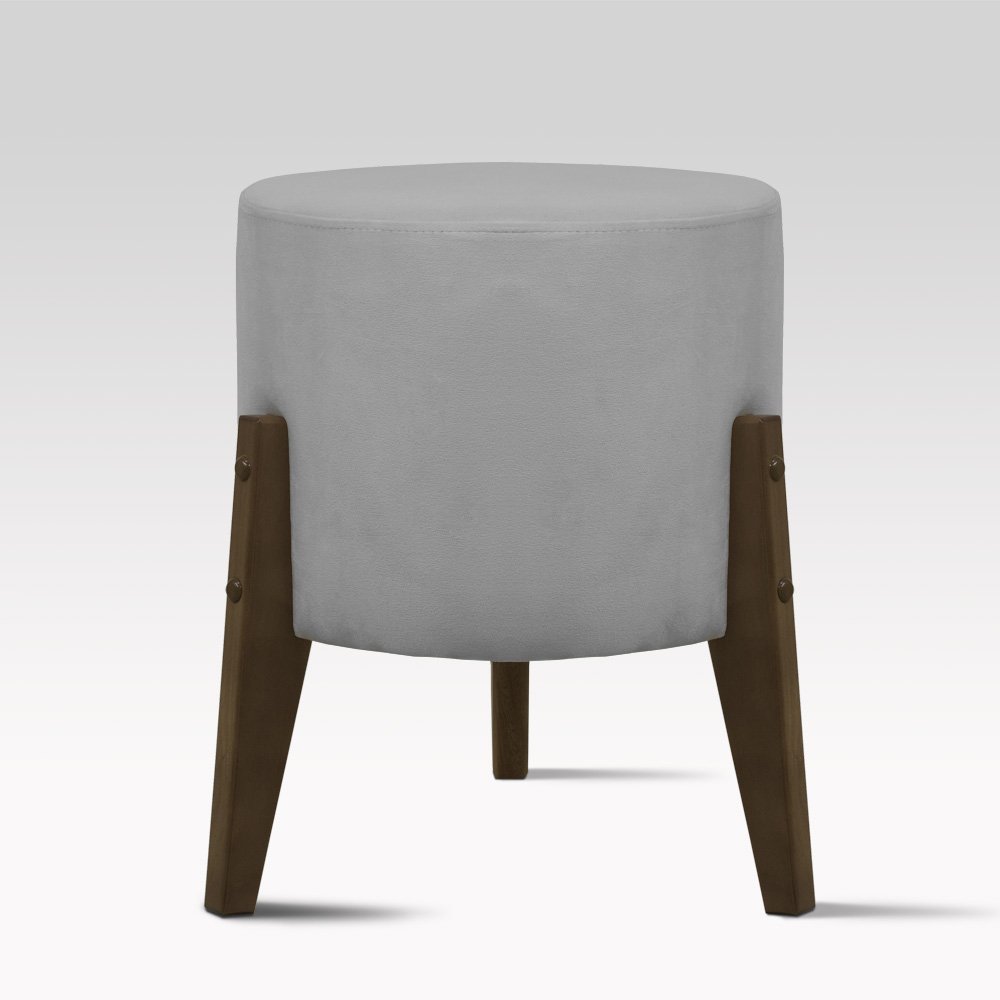 Puff Redondo Wood Larhome Tecido Suede Veludo Cinza claro | MadeiraMadeira