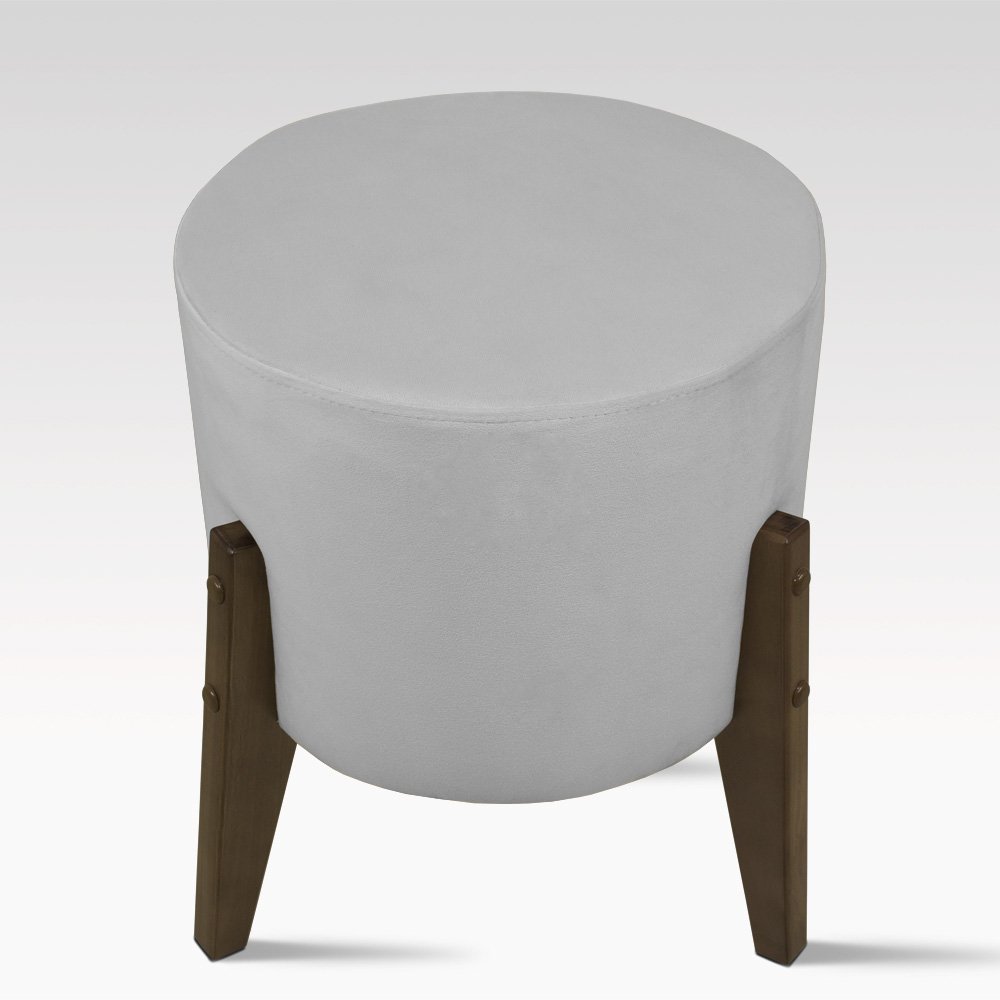 Puff Redondo Wood Larhome Tecido Suede Veludo Cinza claro | MadeiraMadeira
