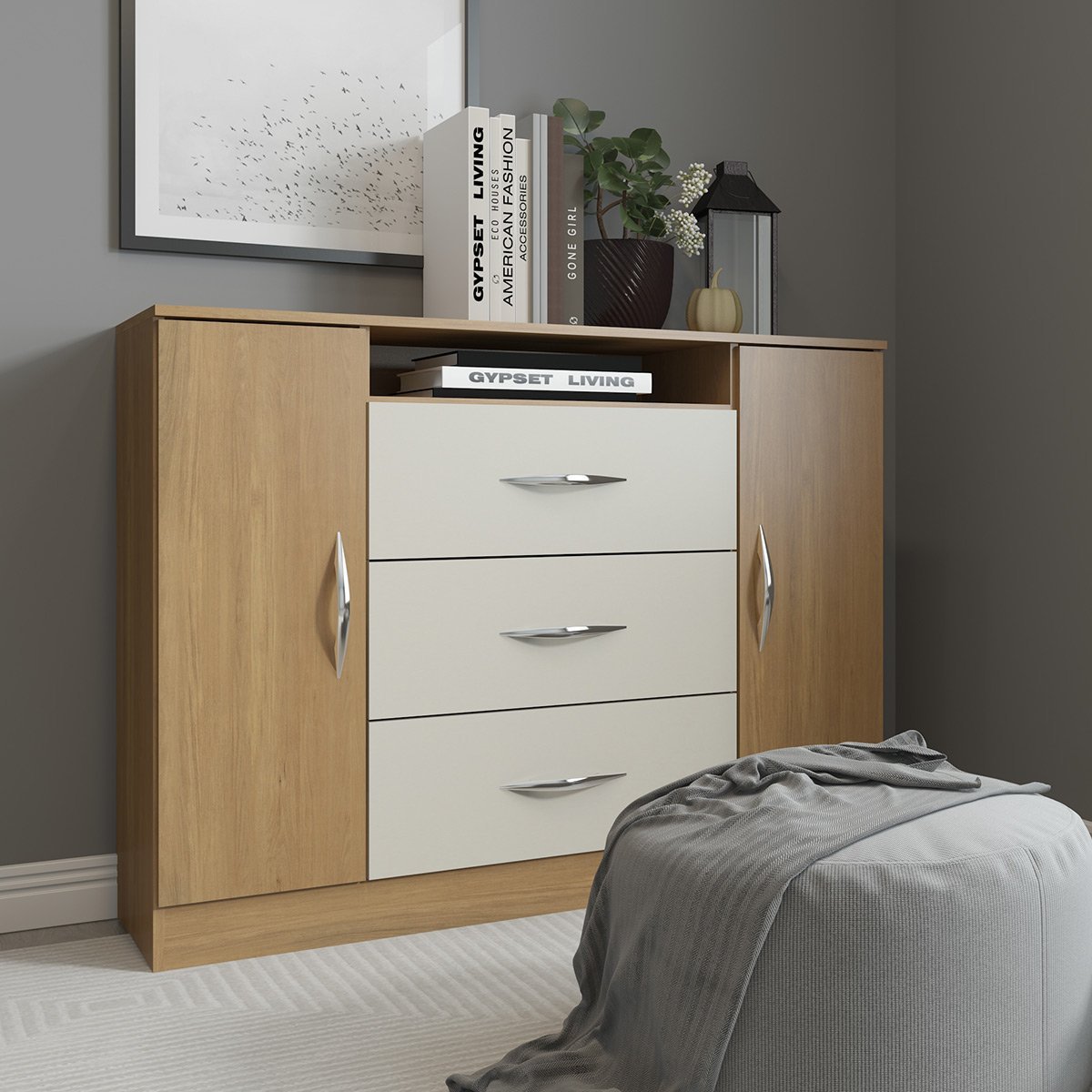 Cômoda para Quarto Casal com 3 Gavetas122x94 Cm Sapateira MDP Carvalho ...