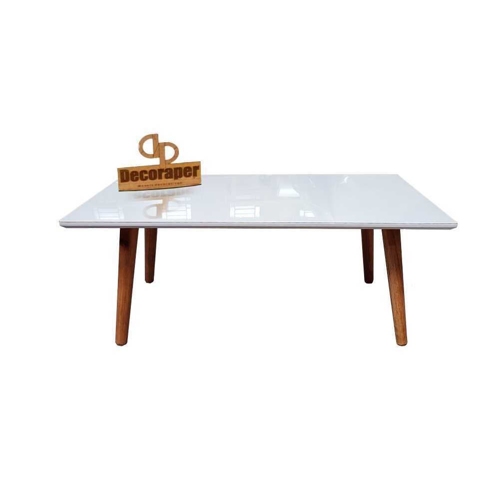 Mesa de Centro Retangular com Vidro 90x50 Decoraper Off White Imbuia | MadeiraMadeira