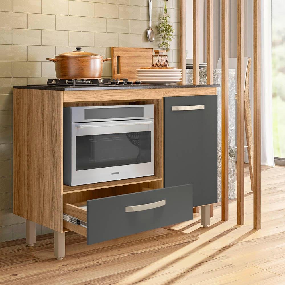 Balcão para Cooktop 4 e 5 Bocas 1 Porta 1 Gaveta Freijó Chumbo Fit ...