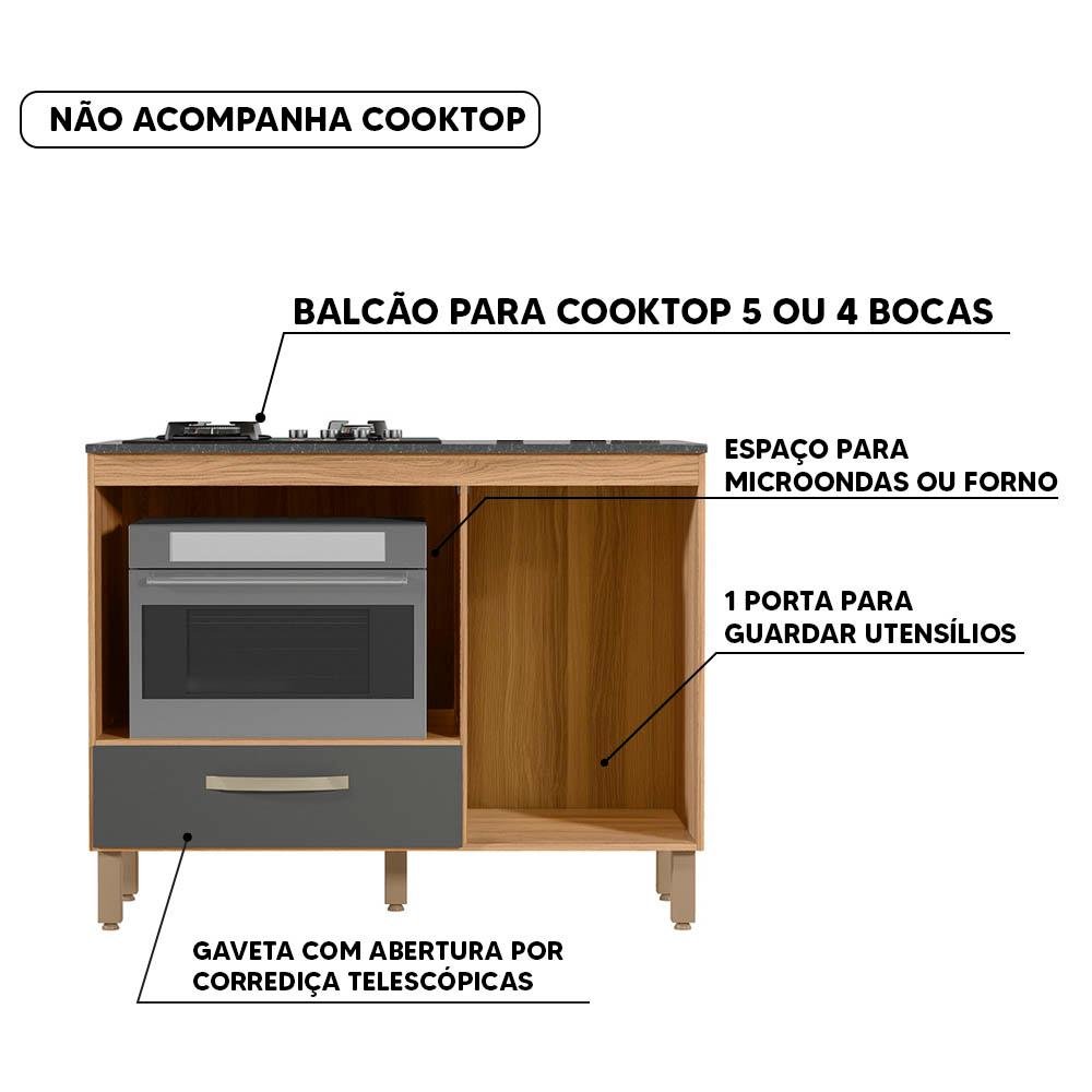 Balcão para Cooktop 4 e 5 Bocas 1 Porta 1 Gaveta Freijó Chumbo Fit ...