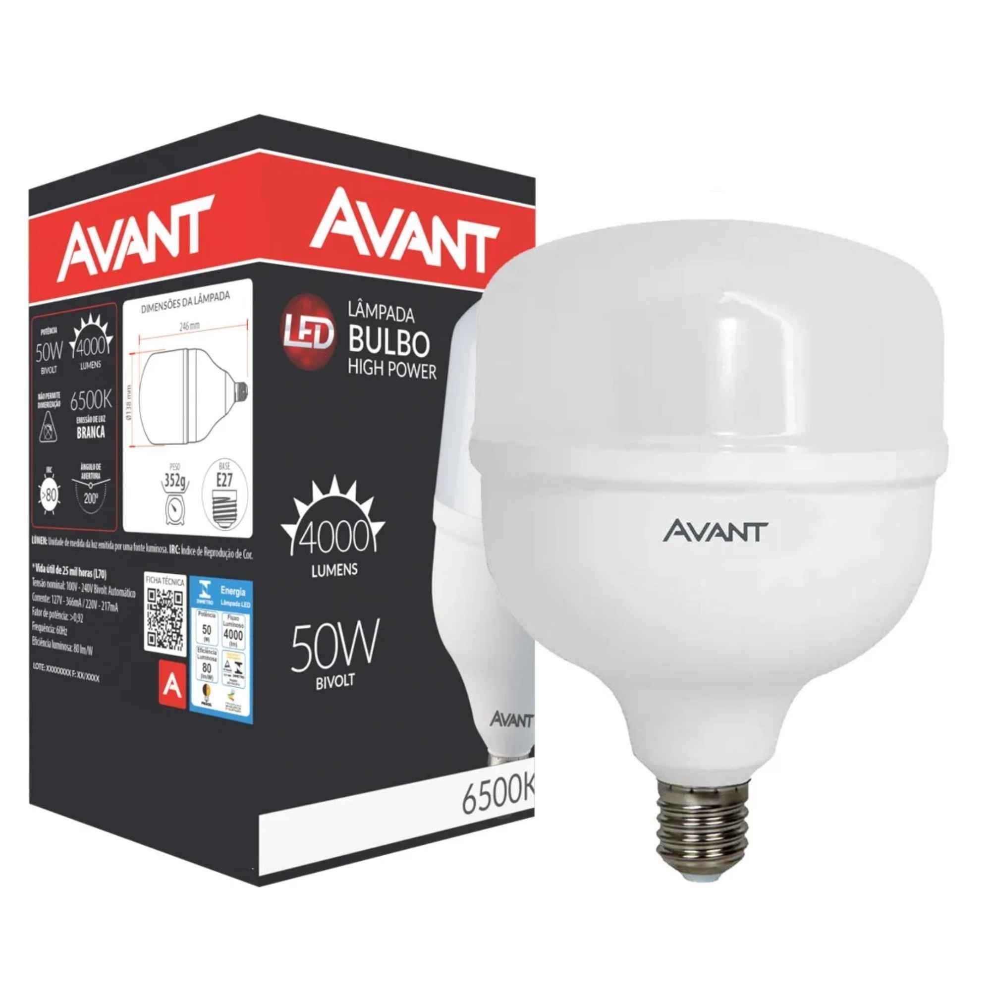 Lâmpada 50W Luz Forte Branca Frio 6500k Alta Potência Bivolt E27 Avant | MadeiraMadeira