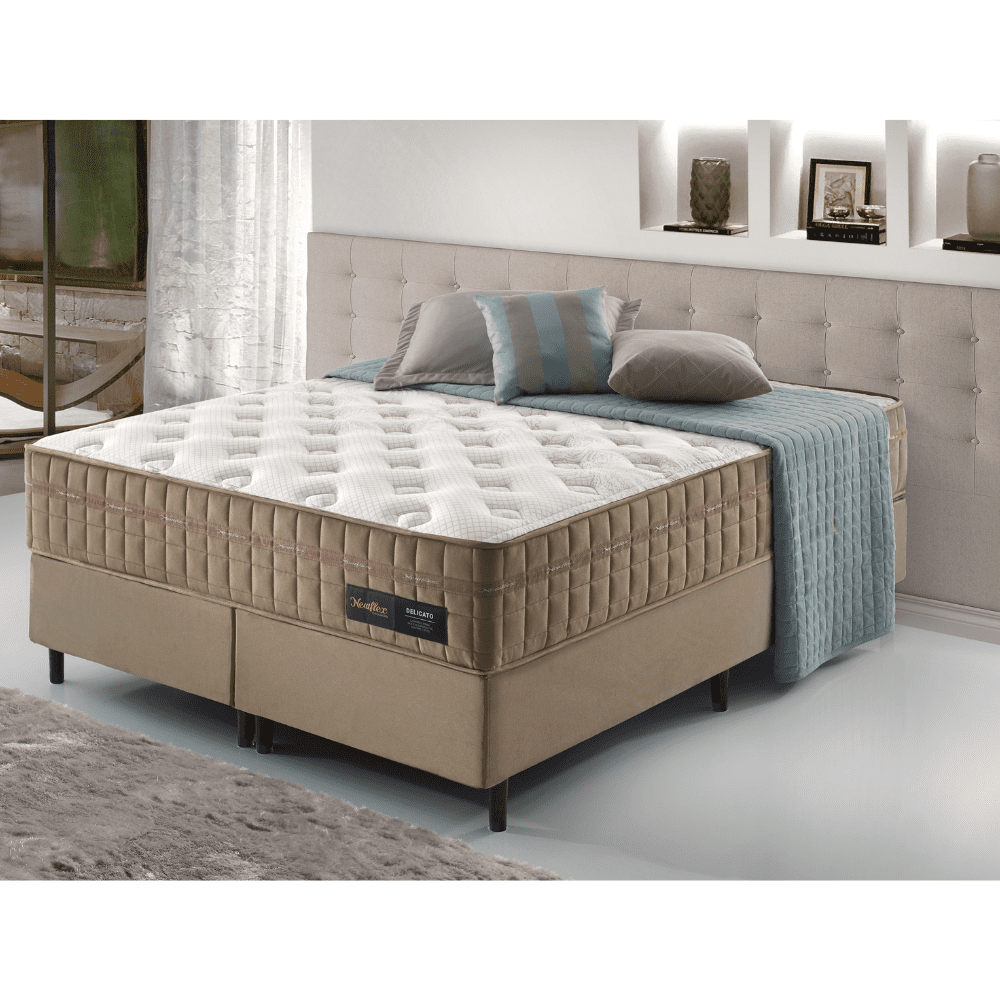 Cama Box Queen Size Bege + Colchão Molas Superlastic Firme Honiara ...