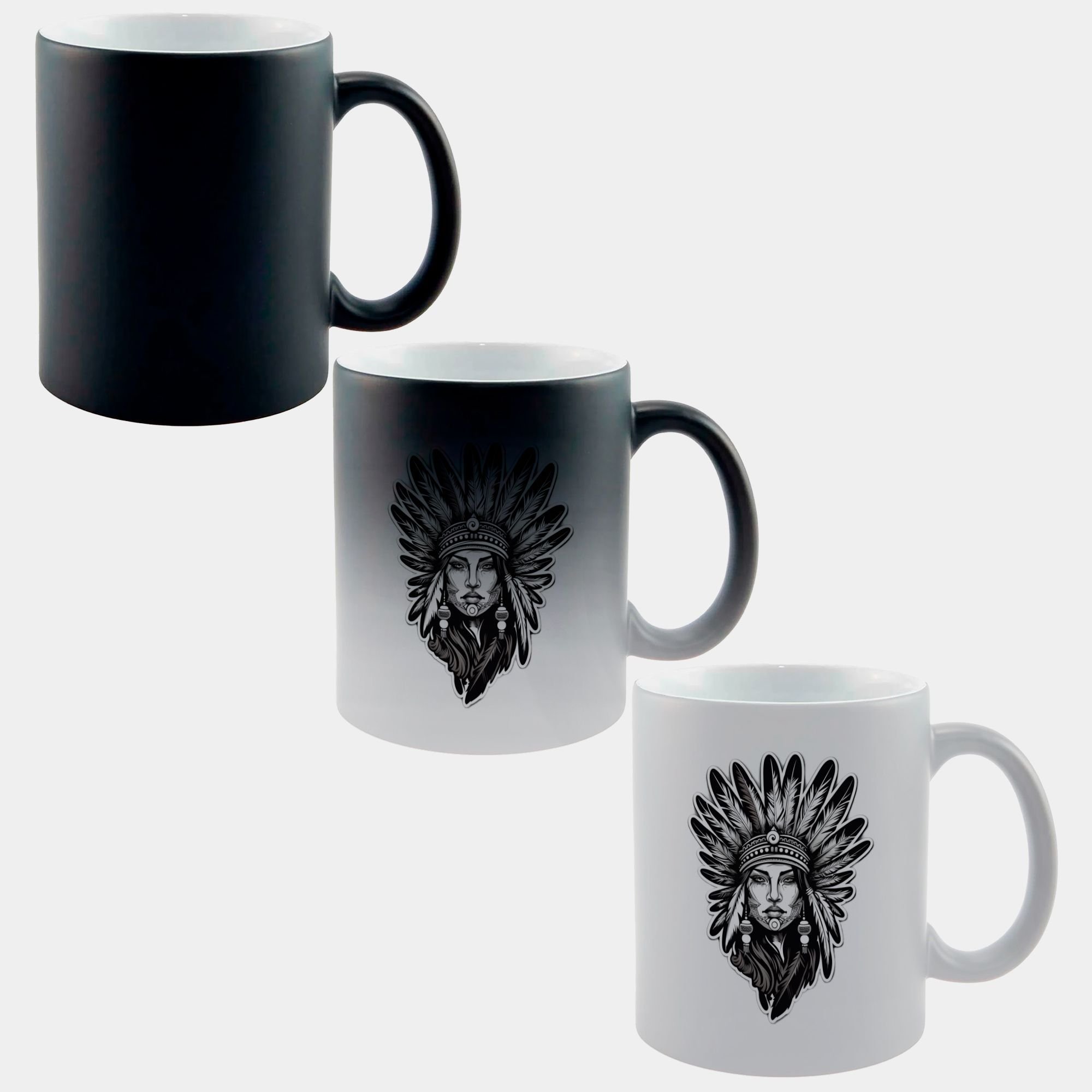 Caneca Mágica Muda de Cor Cabocla Penacho India Preto | MadeiraMadeira