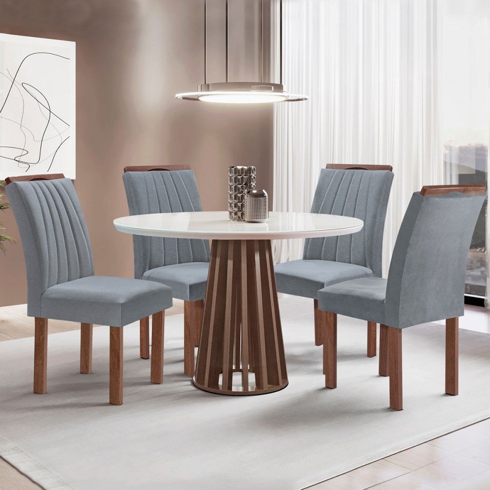 Mesa de Jantar 4 Lugares Kansas/Arizona com Vidro Chocolate/Off White/Suede Cinza 17990 - Cel ...