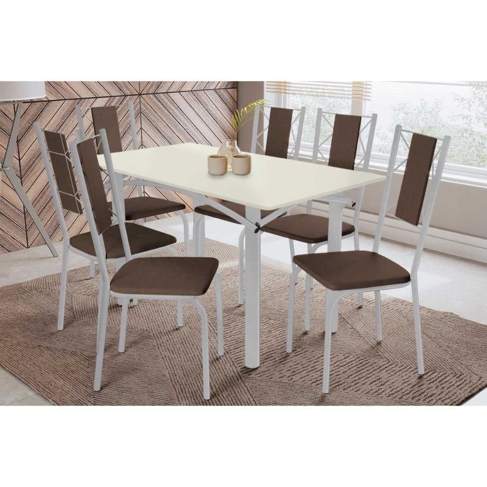 Sala de Jantar Completa Elba Tampo Madeirado C/ Vidro 160cm e 6 ...