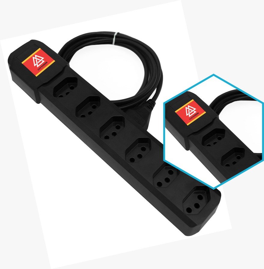 Extensão de 6 Tomadas Bivolt/10A - Cabo PP 3 Metros Luxthron | MadeiraMadeira