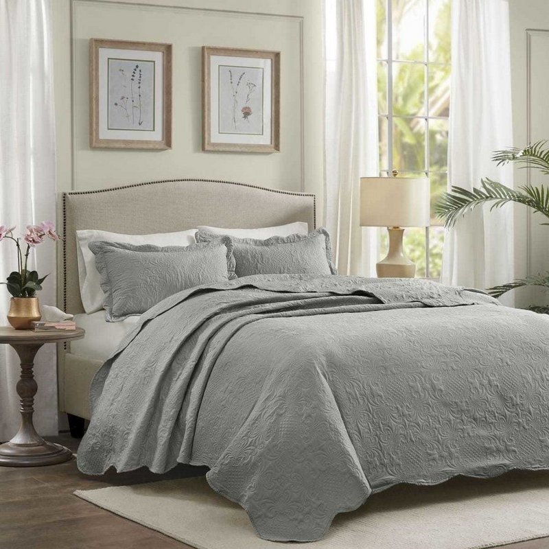 Kit Colcha Milão Arabesco 150 Fios King Cinza | MadeiraMadeira