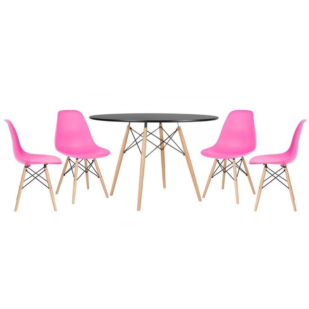 Mesa Redonda Eames 120cm Preto + 4 Cadeiras Rosa Pink | MadeiraMadeira