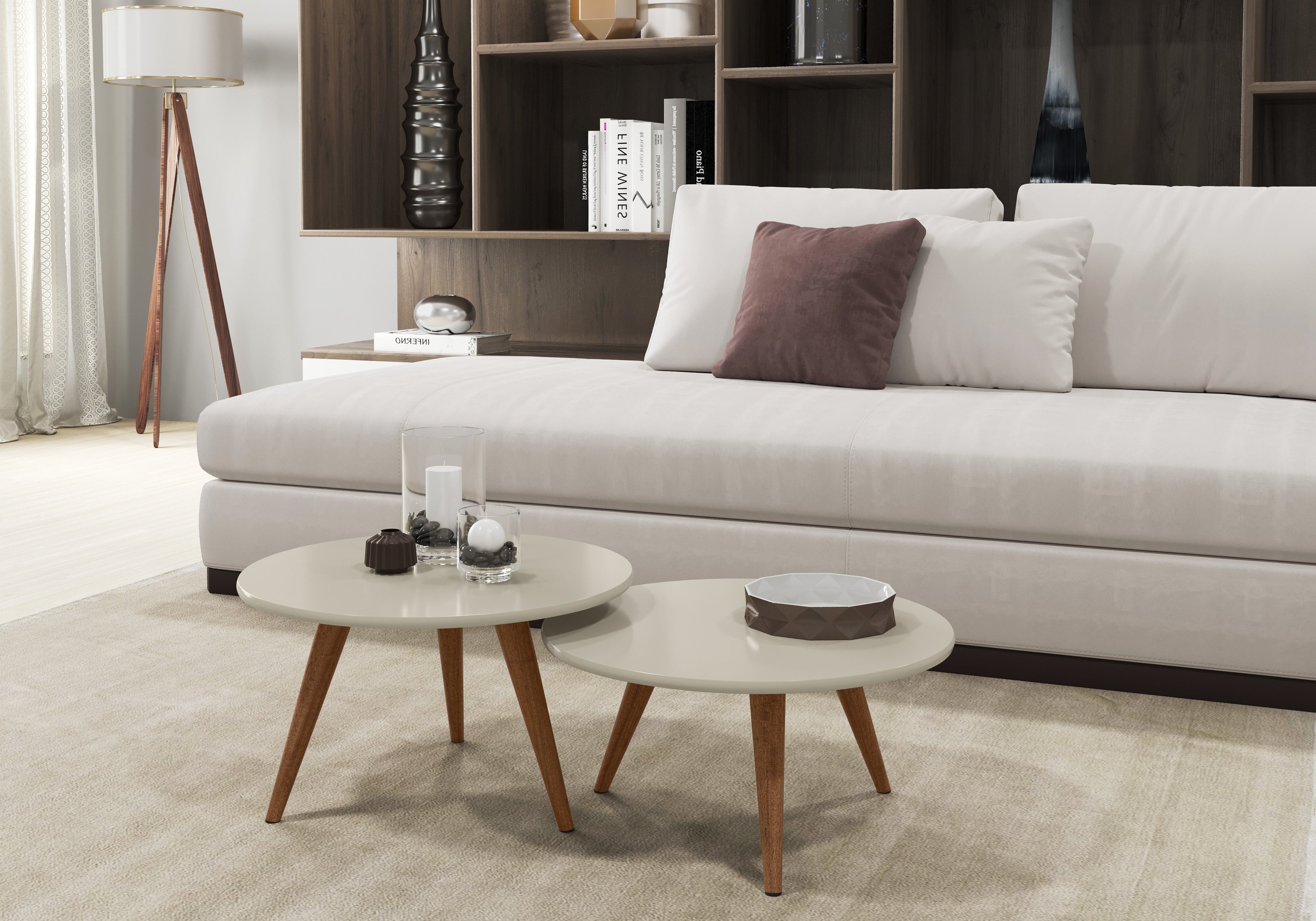 Conjunto de Mesas Laterais Retro Sara Cor Offwhite Pé Palito ...