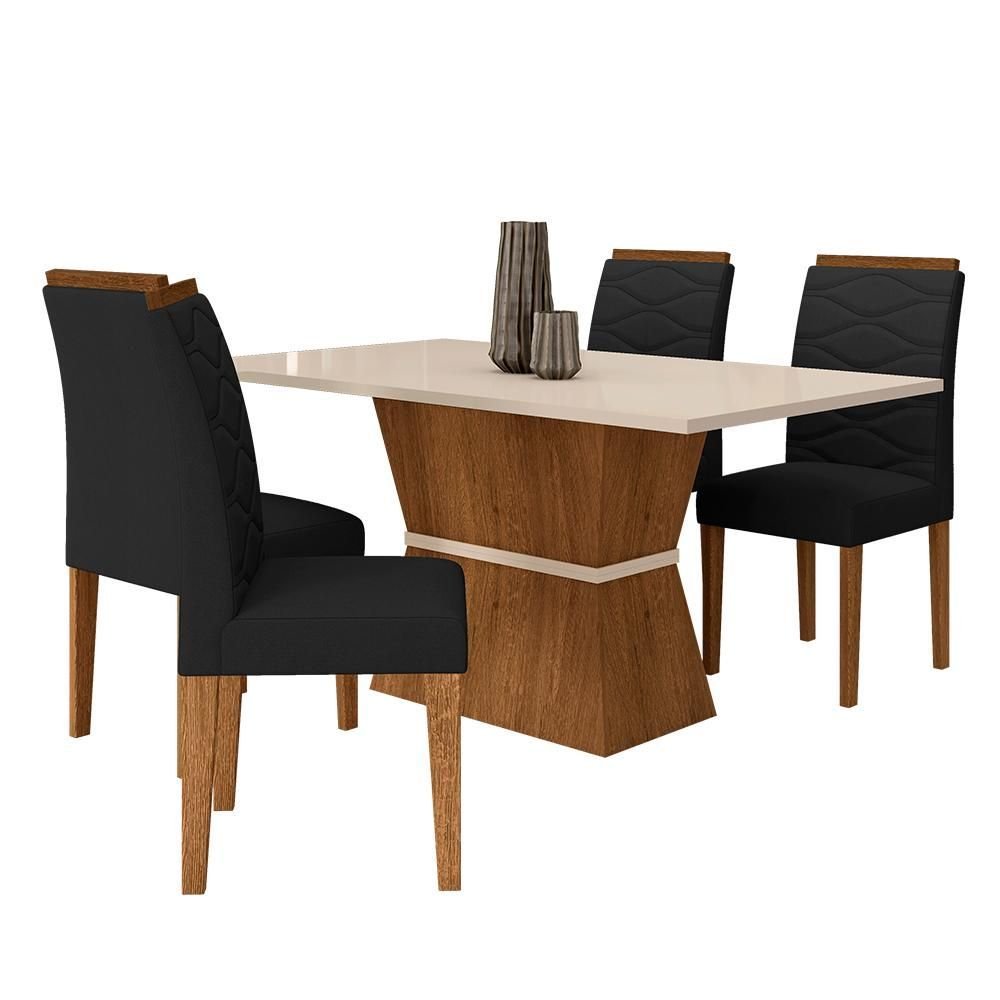 Conjunto Mesa Denali 4 Cadeiras Freijó/off Premium/suede Preto - M.a ...