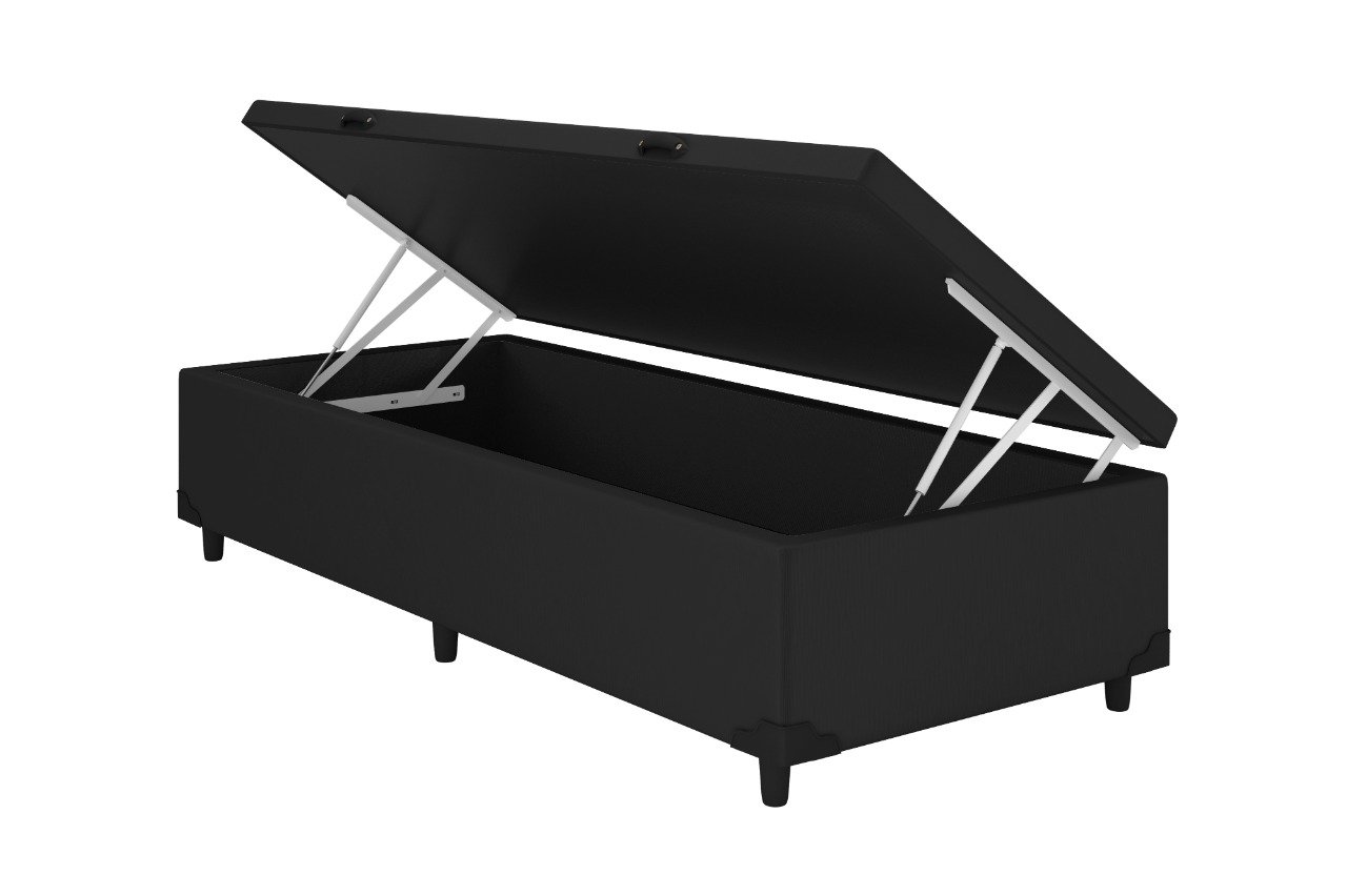 Base Box Baú Solteiro Barella Flex 88x188x42 Courino Preto | MadeiraMadeira