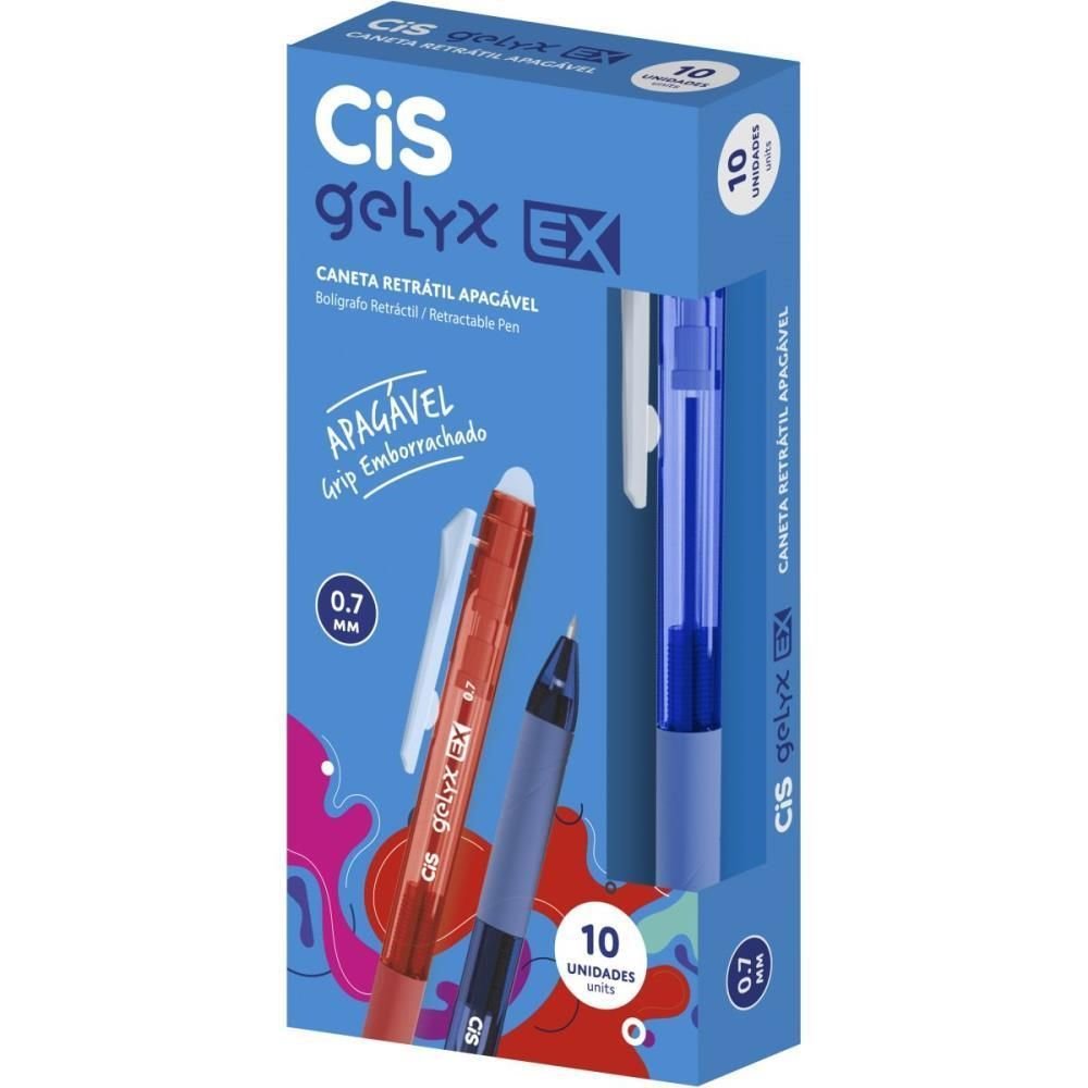 Caneta Esferografica Retratil Cis Gelyx Ex Apagavel 0.7mm Az Cx.c/10 | MadeiraMadeira