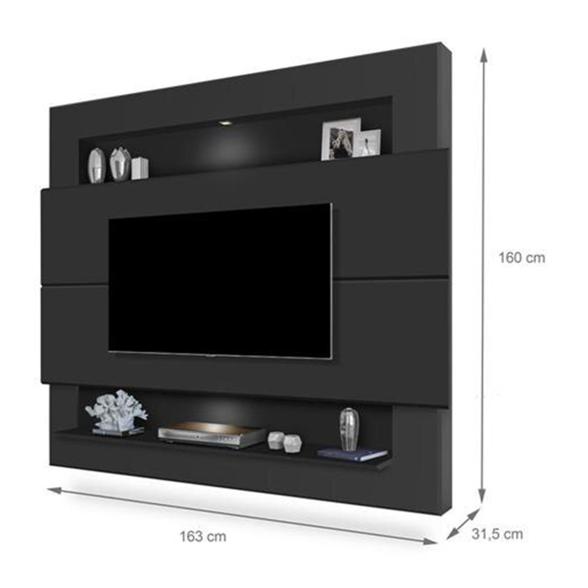 Painel Moderno para TV 163 cm com Luz de LED Preto | MadeiraMadeira