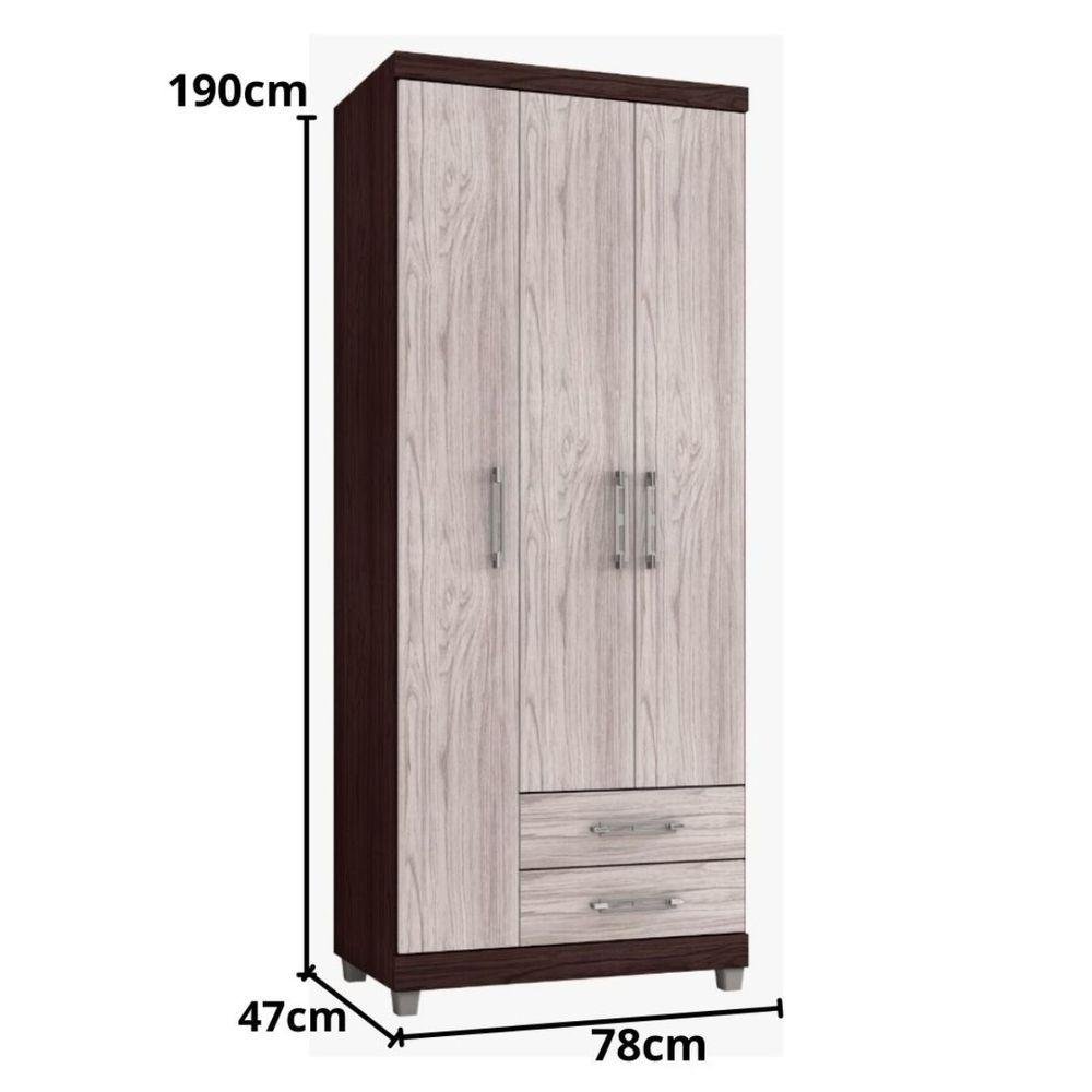 Guarda Roupa 3 Portas Solteiro Louise Castanho Avelã | MadeiraMadeira