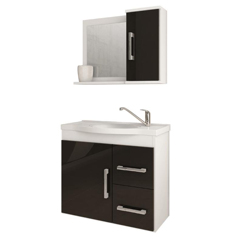 Gabinete de Banheiro com Cuba e Espelheira Vix 65cm Branco/preto - Mgm ...