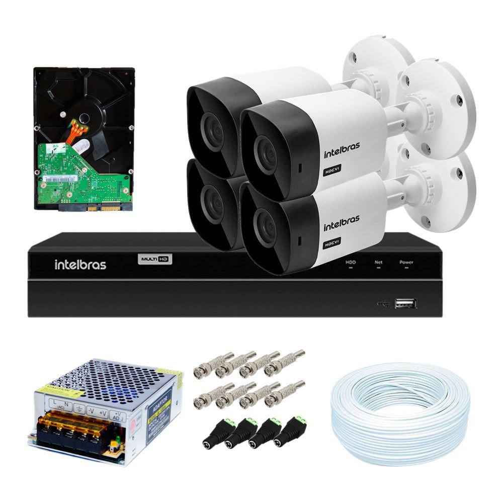 Kit Completo Intelbras 4 Câmeras de Segurança 720p Bullet 1120B 20 ...