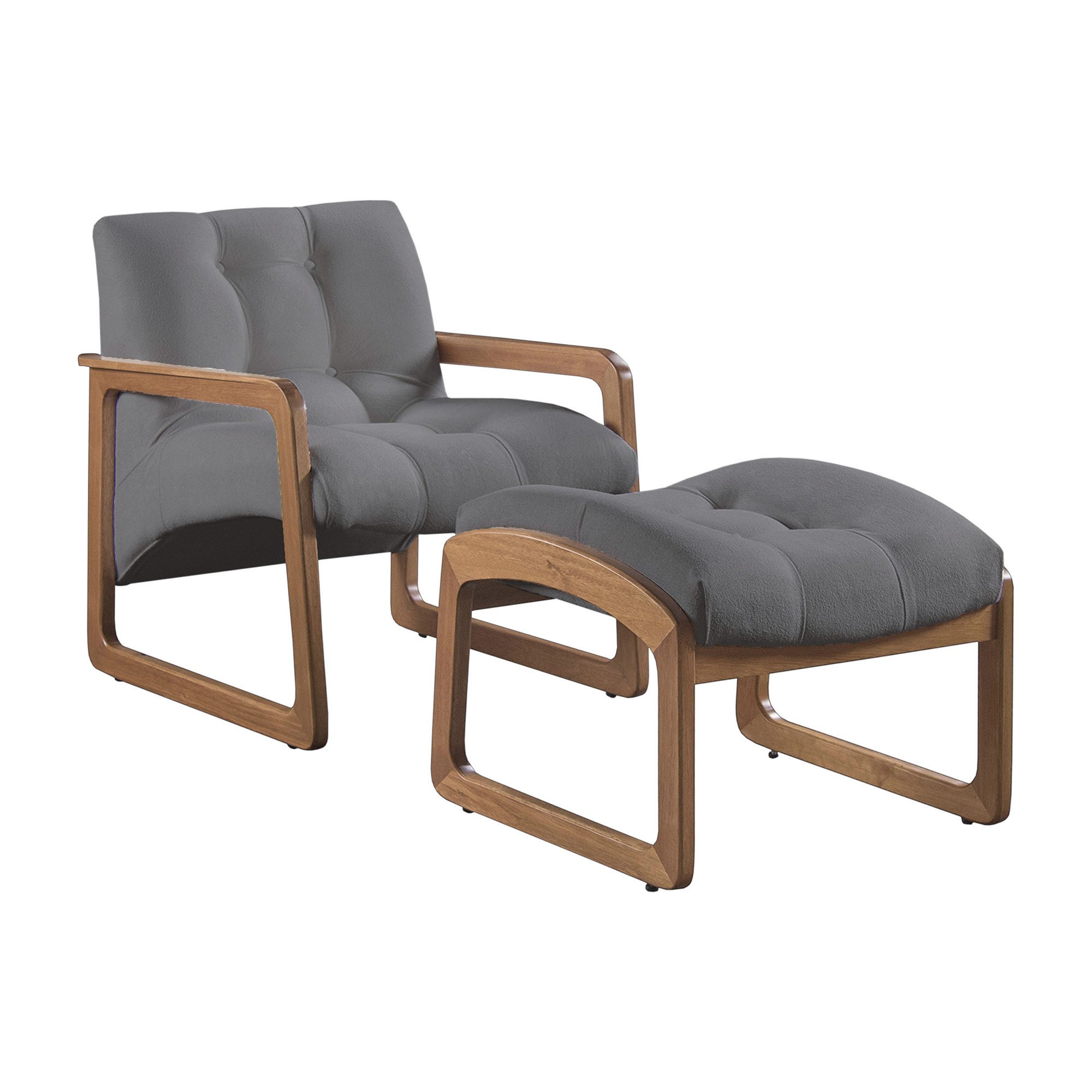 Poltrona e Puff Lis em Linho Bouclê com Base de Madeira | MadeiraMadeira