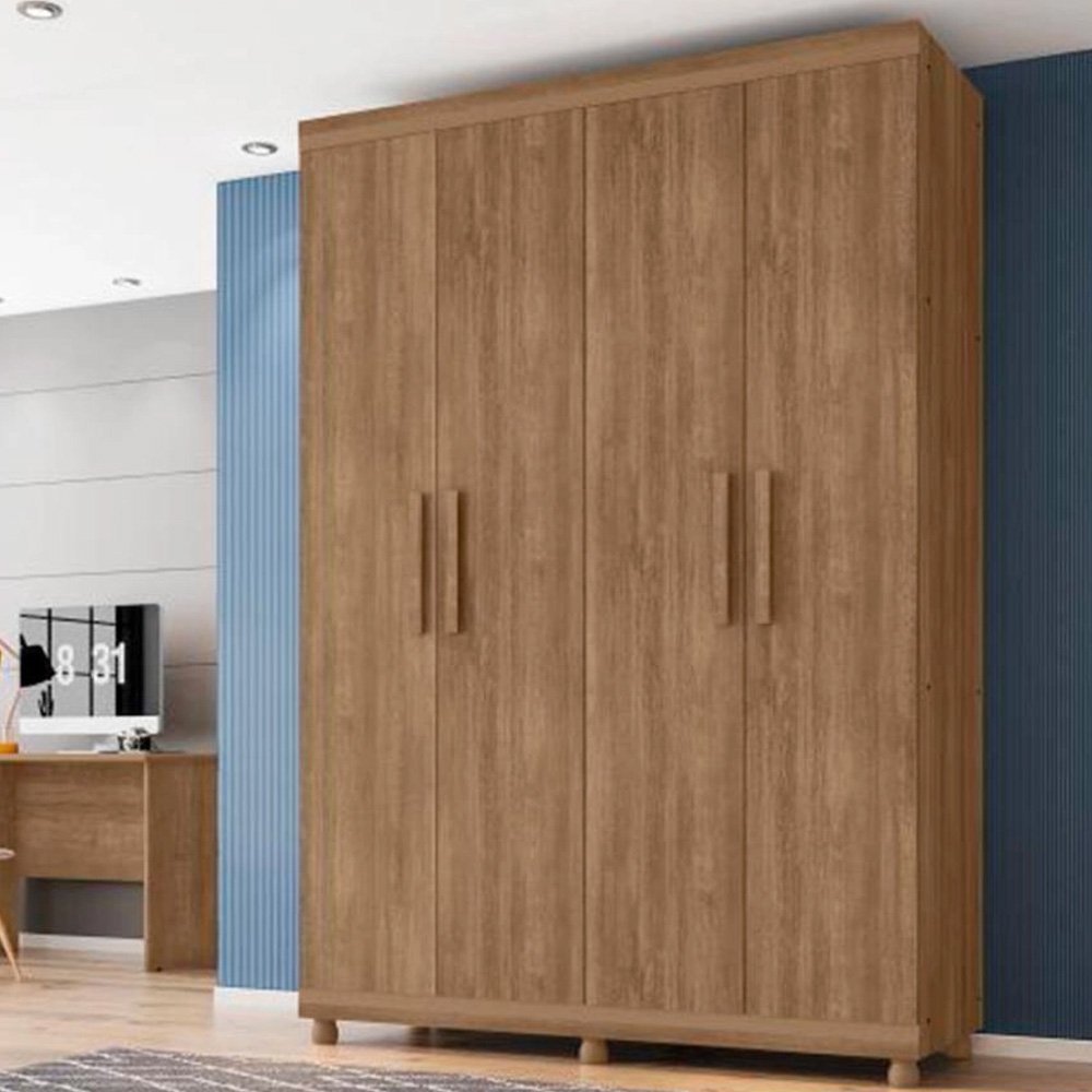 Guarda Roupa Solteiro 4 Portas 3 Gavetas Pádua Móveis Lanza Noce Bronze | MadeiraMadeira