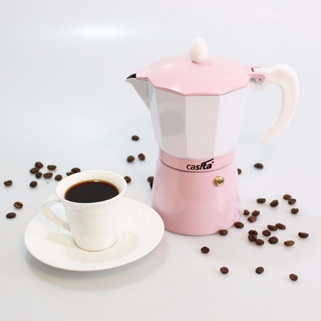 Cafeteira Italiana Moka Alumínio Rosa Com Branco 6 Xícaras Café ...