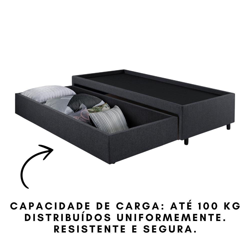 Cama Box Solteirão com Gaveta para Colchão 96x203 Cm Linho Cinza ...