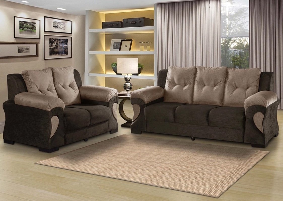 Sofá 2 e 3 Lugares Canadá Suede Veludo Marrom/Capuccino Savana | MadeiraMadeira