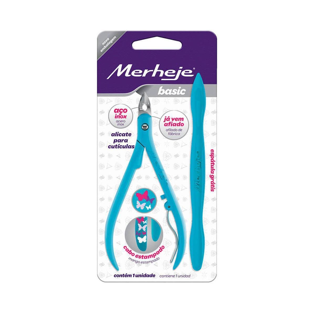 Kit Alicate Para Cutículas Com Espátula Basic Estampado Azul ...