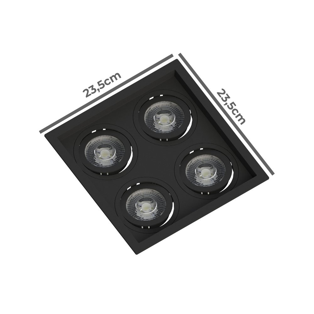 Spot Quadruplo Embutir Quadrado Recuado Par20 + Led 5,5w Lâmpada:6500k ...