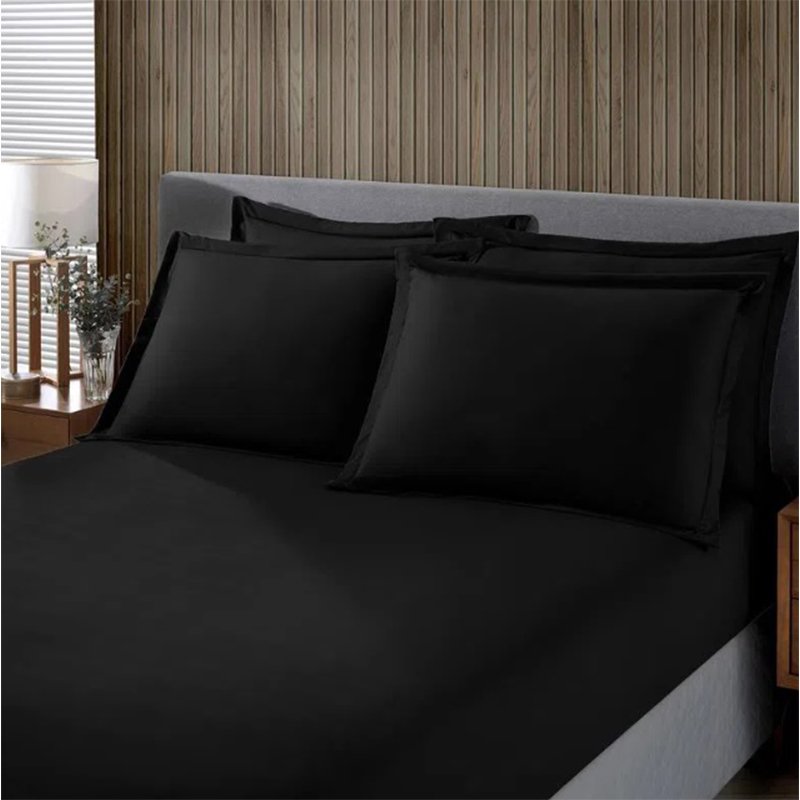 Jogo de Cama Buettner Solteiro Malha Liso 2 Peças Image Preto ...