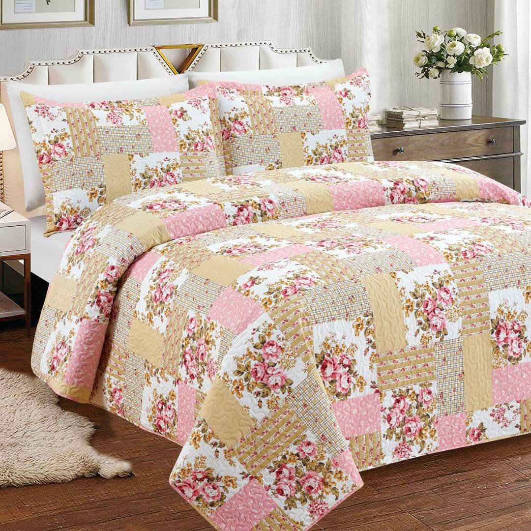 Kit Cobre Leito Queen Realce Patchwork + 2 Porta Travesseiros Julia Bege Sultan 35551 ...