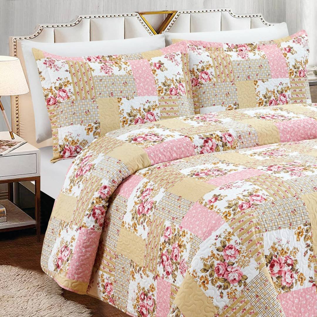 Kit Cobre Leito Queen Realce Patchwork + 2 Porta Travesseiros Julia Bege Sultan 35551 ...