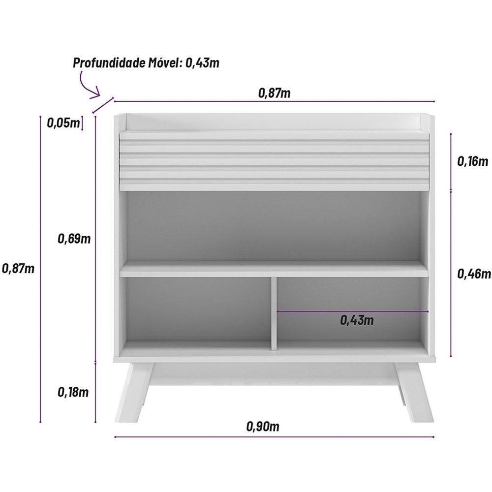 Balcão Buffet 90cm 2 Portas 1 Gaveta Ripada Paula L06 Freijó/Off White - Mpozenato | MadeiraMadeira