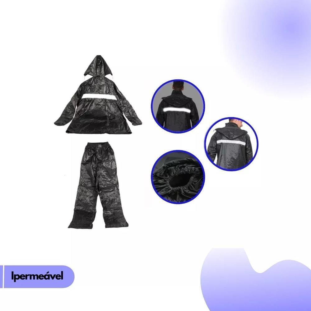 CAPA ROUPA CHUVA MOTOQUEIRO CONJUNTO COMPLETO FAIXA REFLETIVA CALCA ...
