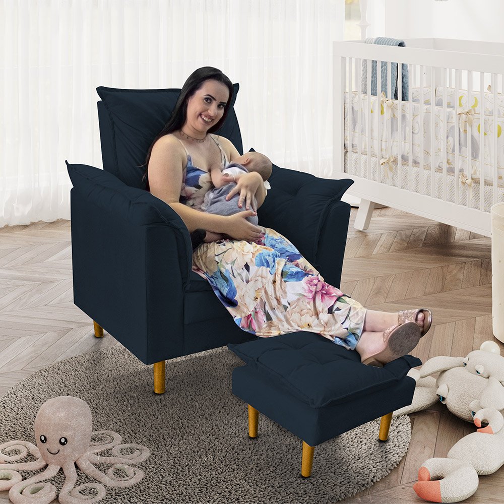 Poltrona De Amamentação Com Puff Azul Marinho Sofia Amo Móveis ...