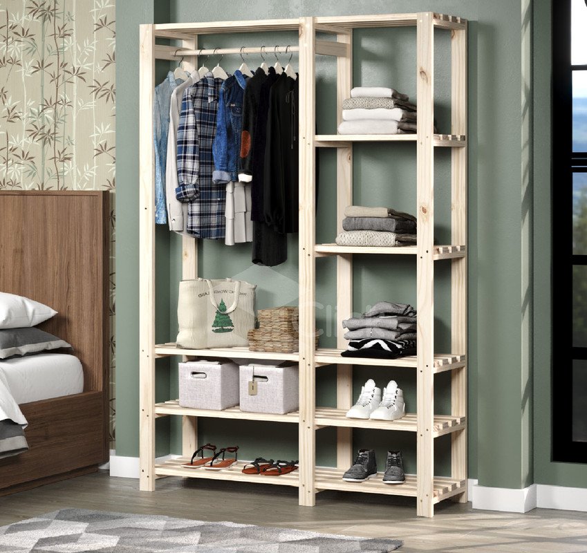 Arara Dupla Organizadora decorativa moderna vintage madeira Kit C/ 2 ...