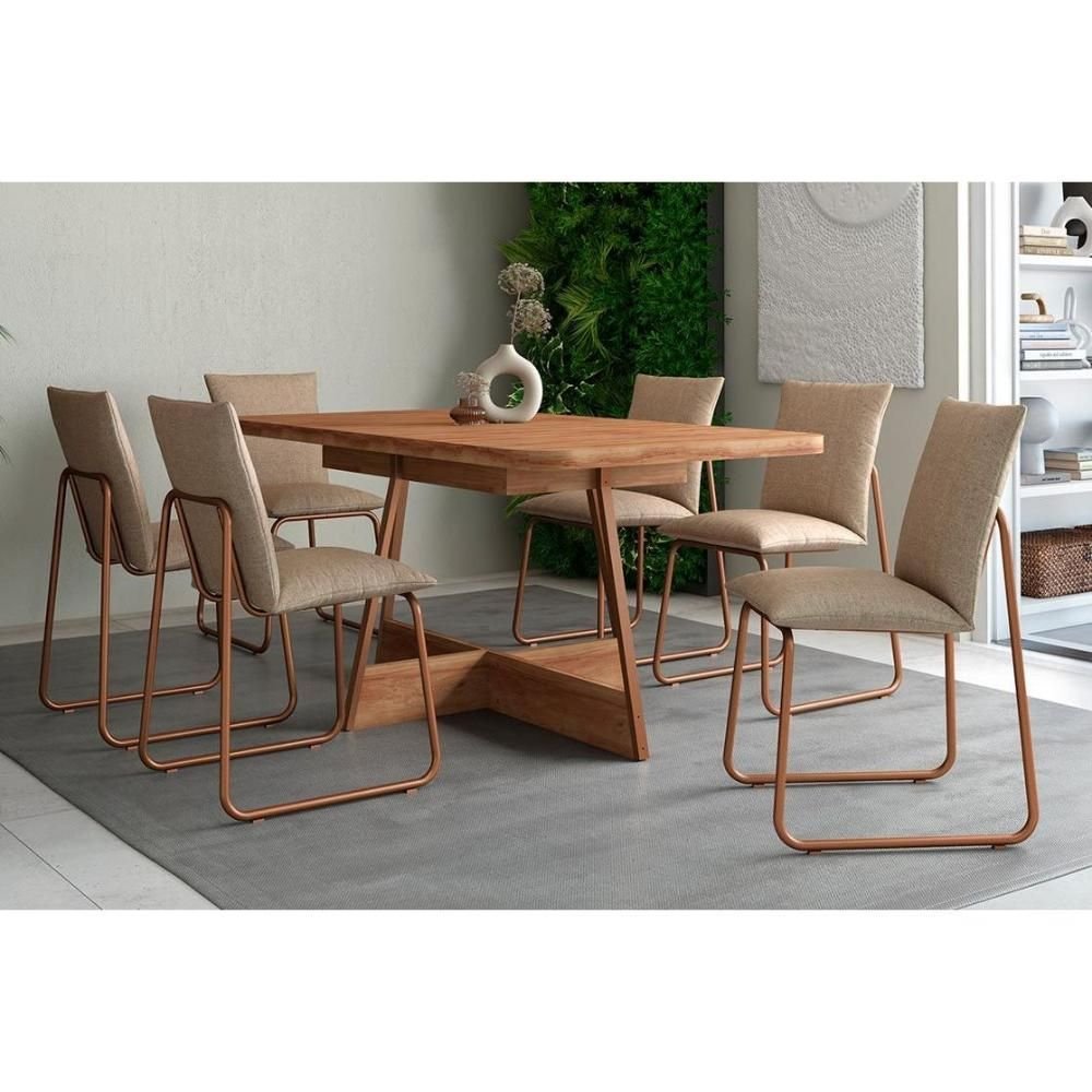 Conjunto: Mesa de Cozinha Átria 1592 Aço C/ Tampo Madeirado 160x90cm e ...