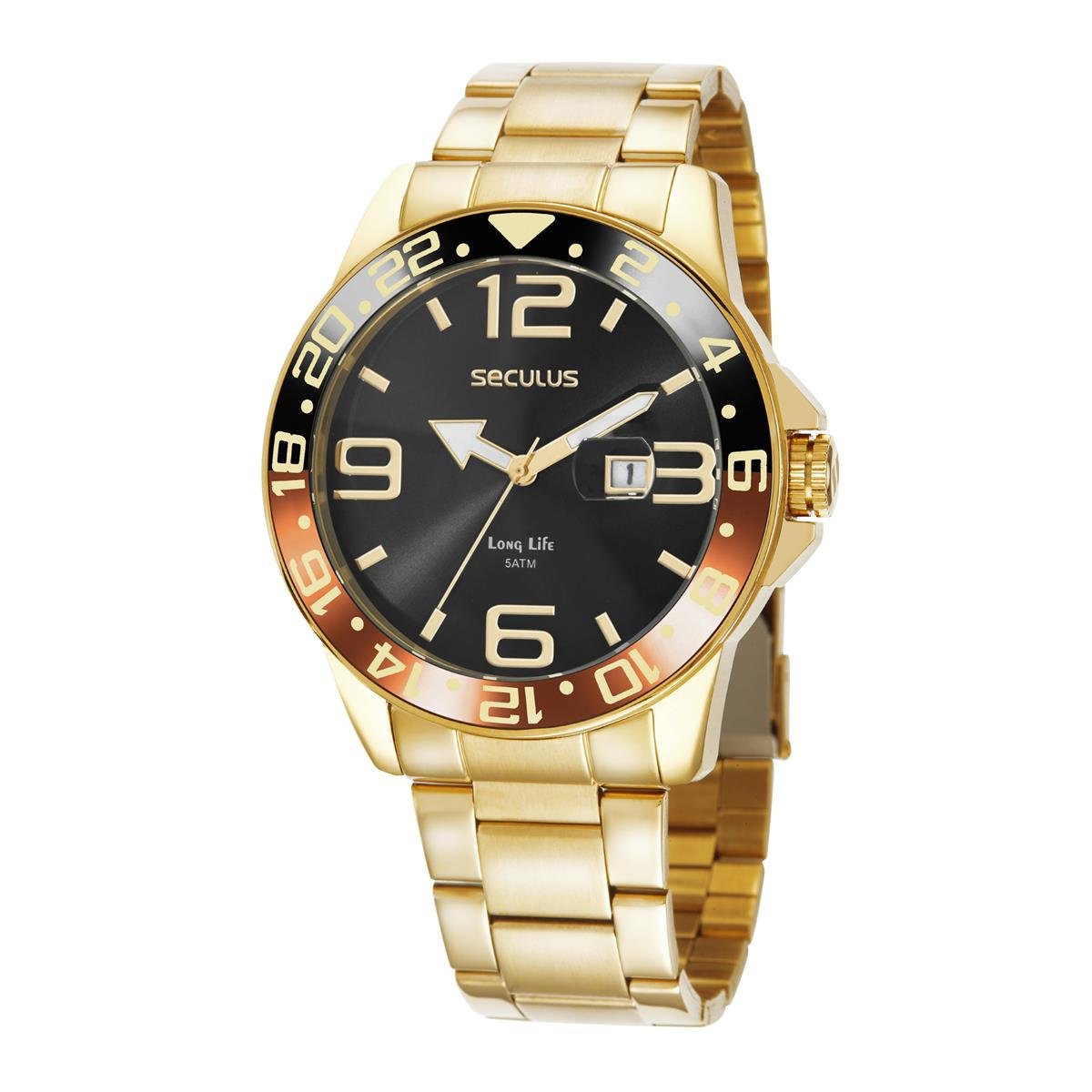 Relógio Seculus Masculino Ref: 44012gpsvda2 Esportivo Dourado ...