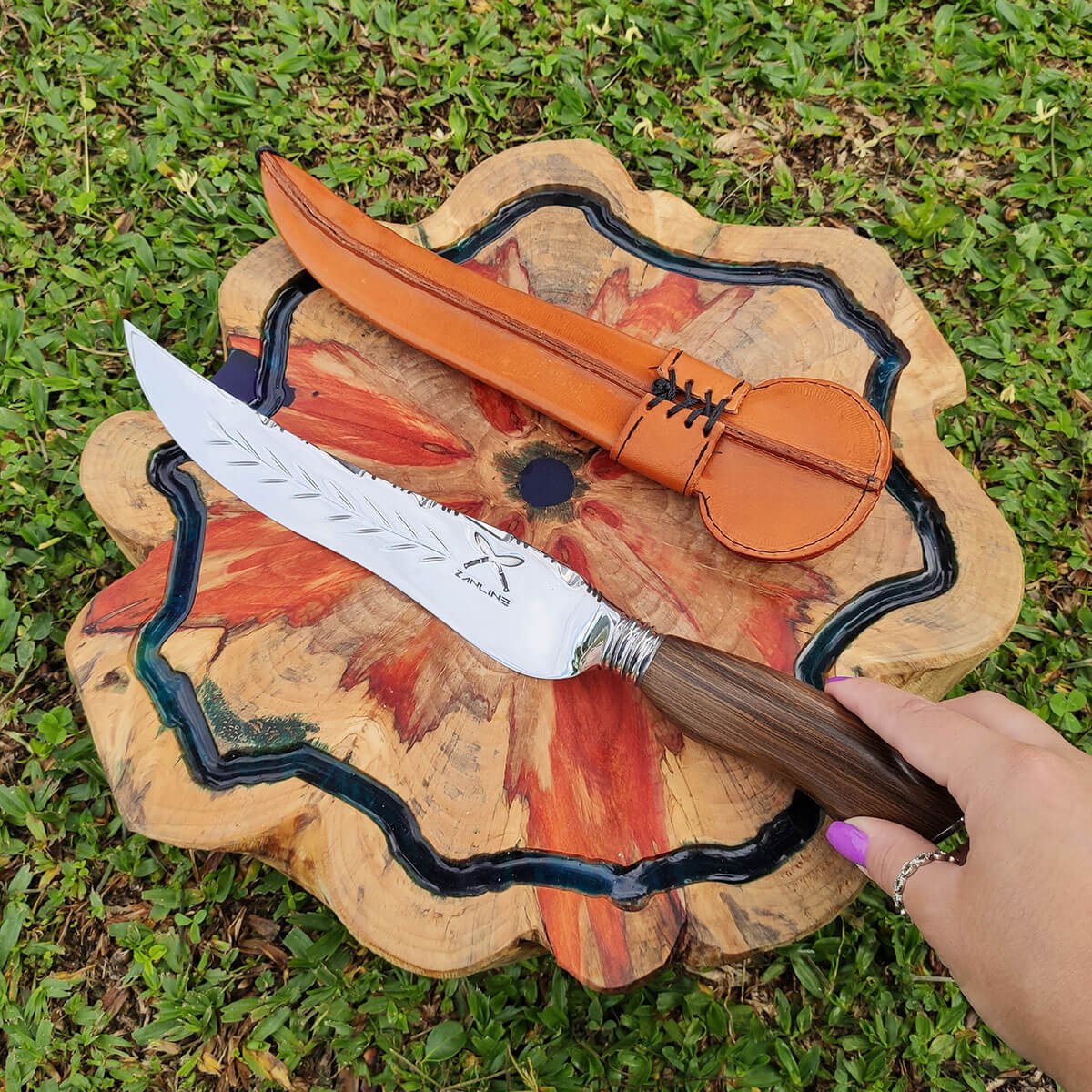 Faca Artesanal Forjada Integral Churrasco Pena Folha Aço Inox 420c Cabo ...