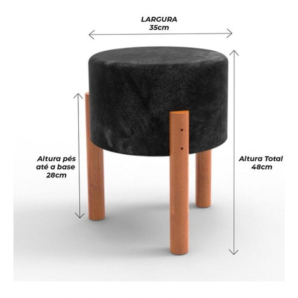 Puff Banquinho Decorativo em Veludo Luxo Pés de Madeira Preto ...