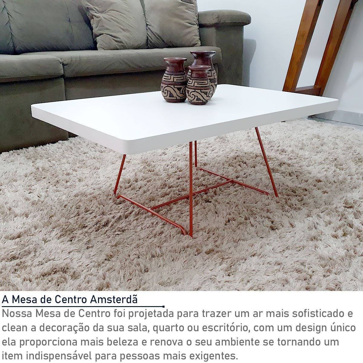 Mesa de Centro Amsterdã Retangular em Aço e MDF Clean - Branca ...